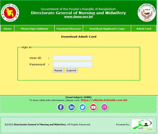 DGNM Admit Card 2024