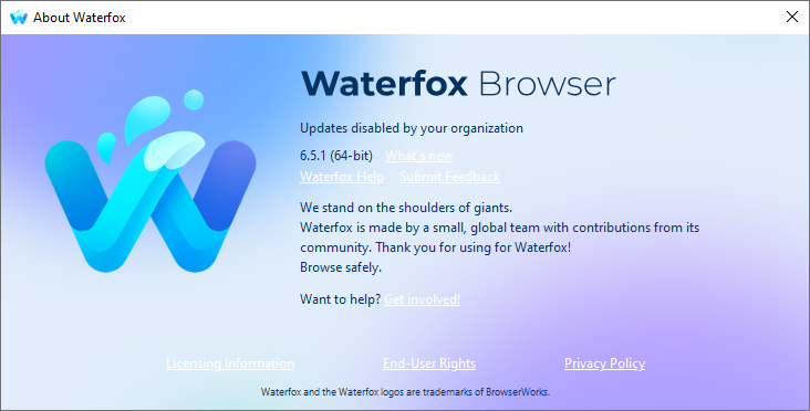 Waterfox Portable 6.5.1-30 "Updates disables by your organization ...