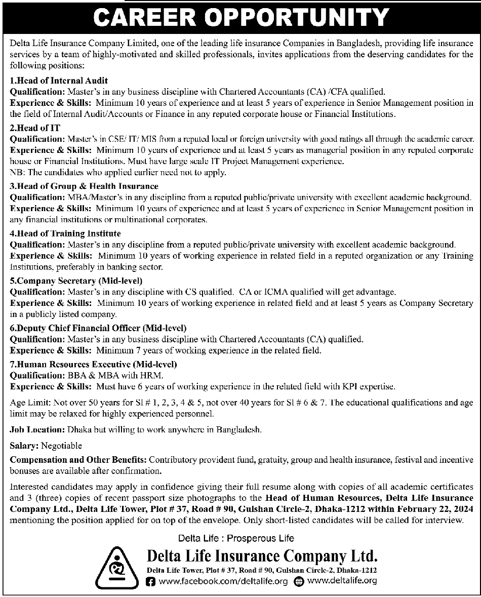 Delta Life Insurance Company Limited Jobs Circular 2024