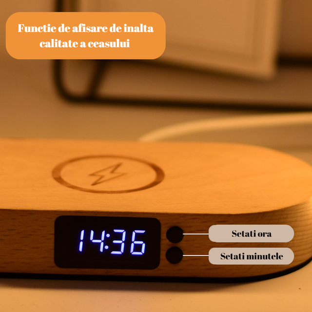 Lampa birou/noptiera cu led, incarcare wireless telefon Andoid si IOS ...