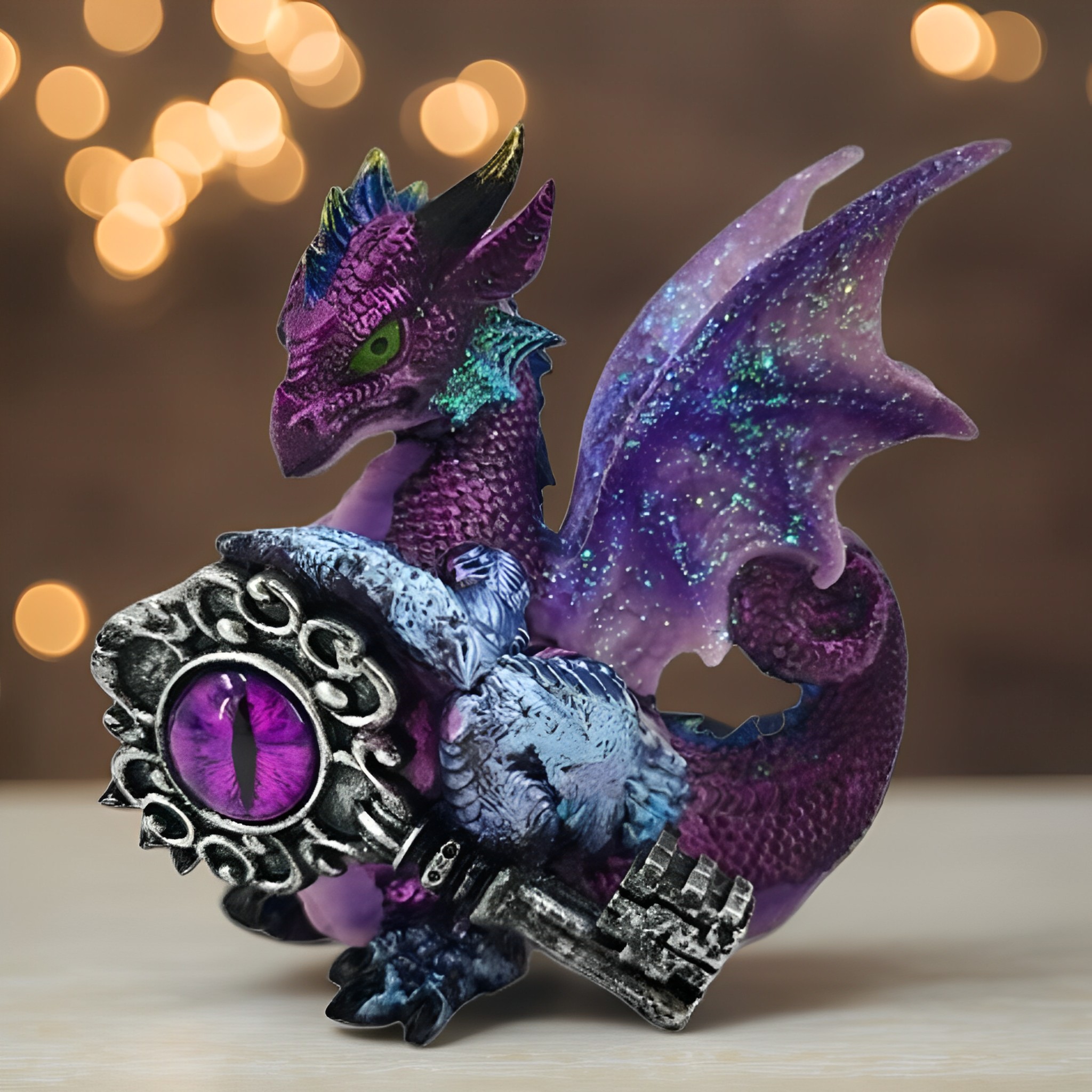 4.5"H Purple Dragon Treasure Guardian Figurine Ornament Home Decor ...