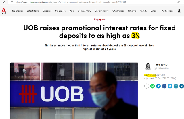 UOB raised FD rates so fast to 3%