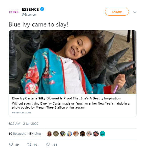 Essence magazine says Blue Ivy is a 'beauty inspiration' because of ...