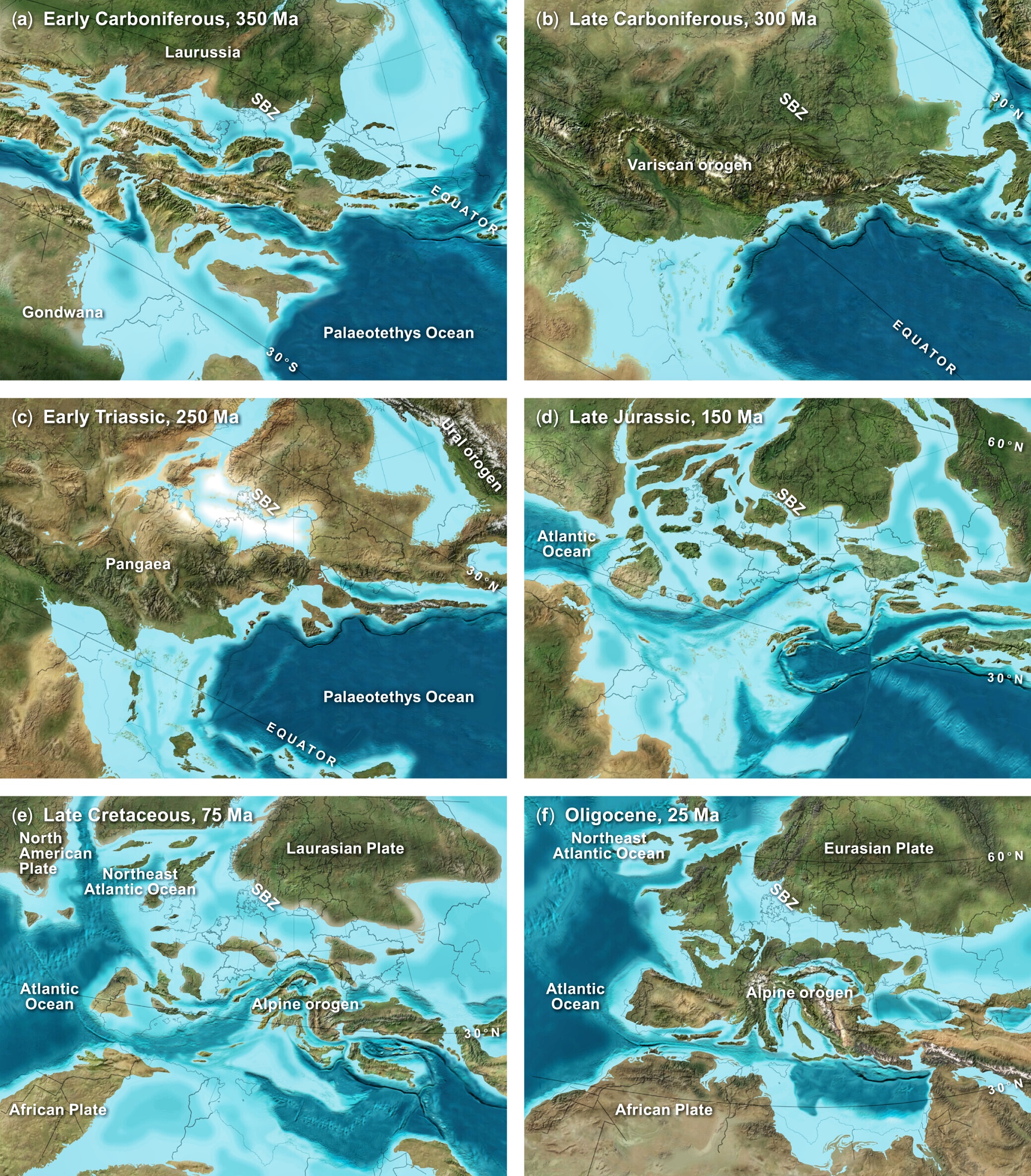 Europe Landmass from Early Carboniferous to Oligocene Period : r/europe