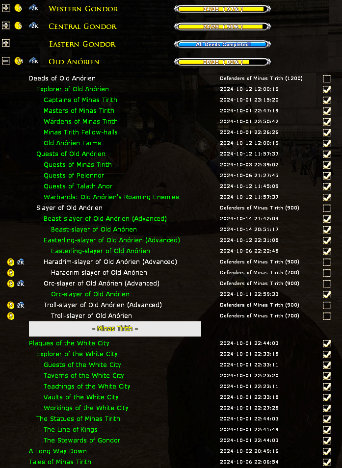My Character's Progress Thus Far | The Lord of the Rings Online Forums