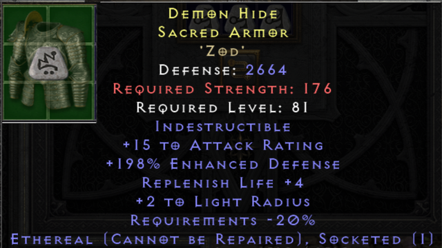 2664 Def Rare Sacred Armor 176 Str Req - Topic - d2jsp