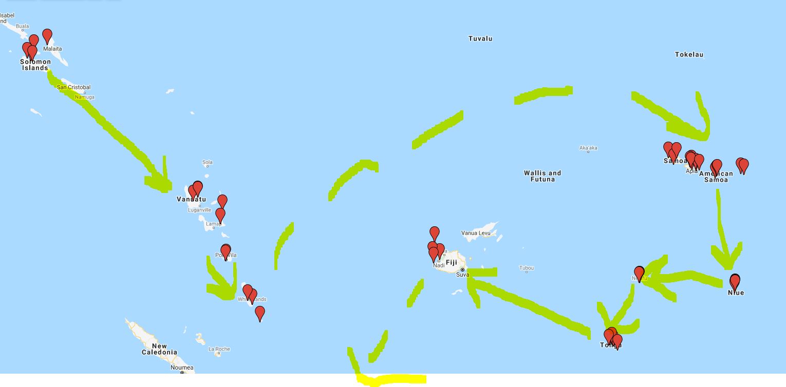 Traveling through all countries in South Pacific- best route ...