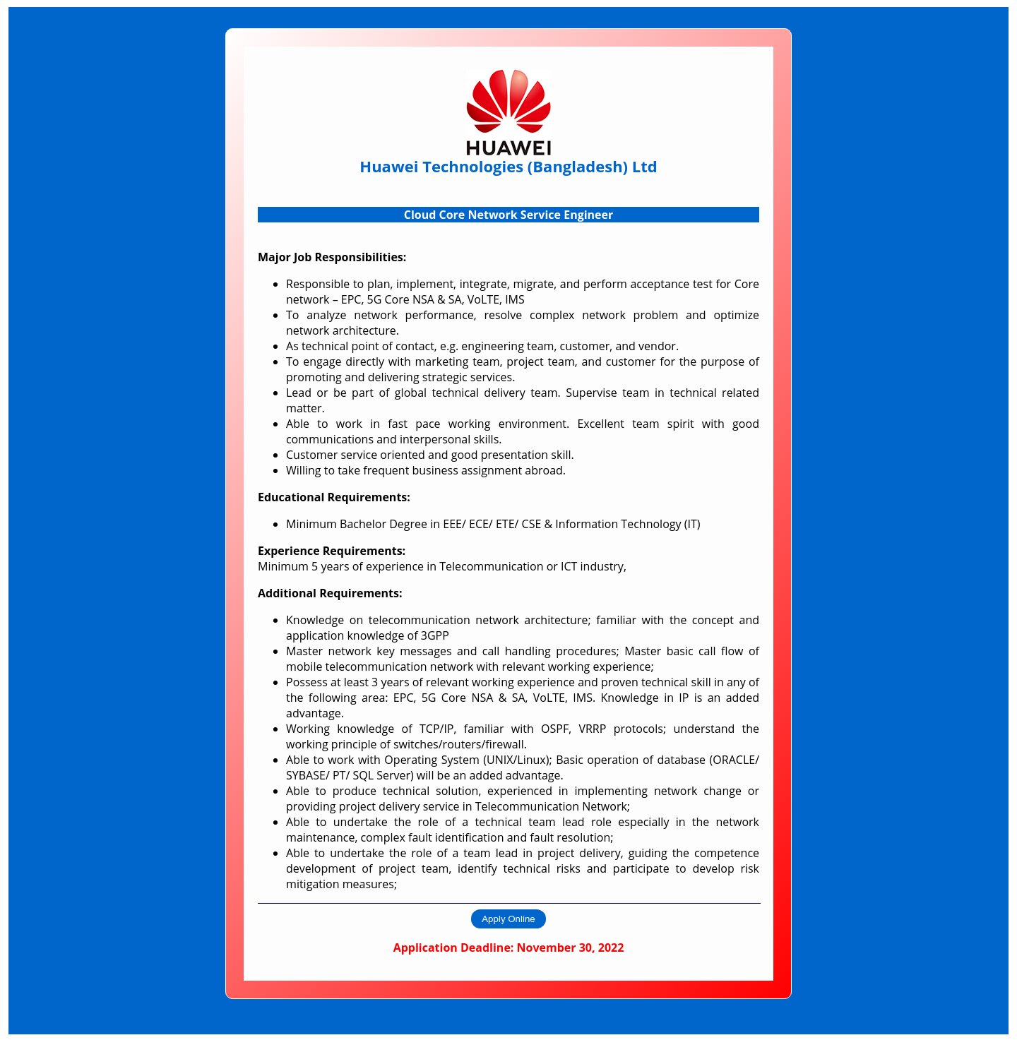 Huawei Bangladesh Job Circular 2022 - Top Circular BD