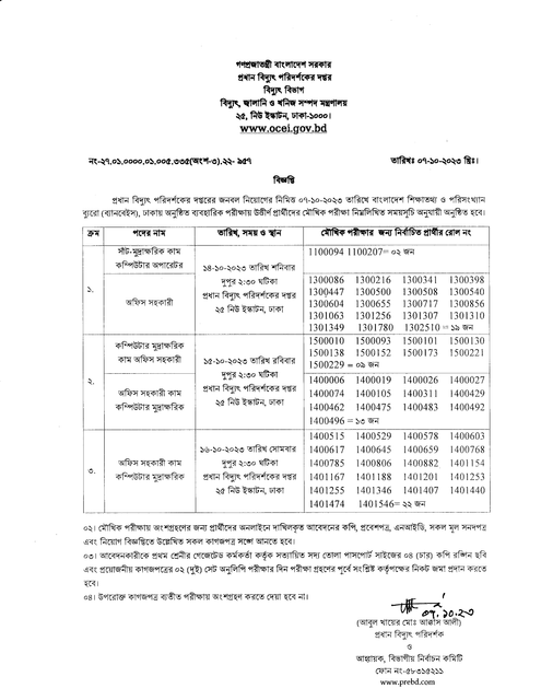 OCEI Exam Result 2024 (আজকের রেজাল্ট)