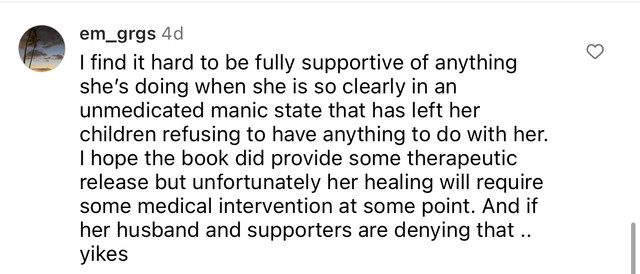 "I find hard to be fully supportive of anything she's doing when she's ...