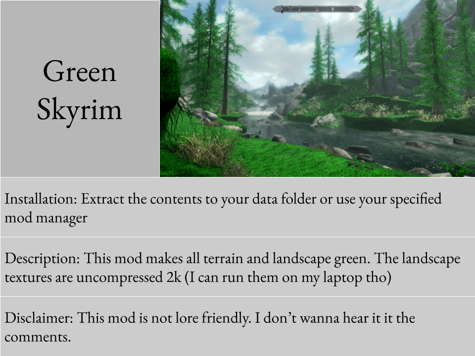 Green Skyrim SSE at Skyrim Special Edition Nexus - Mods and Community