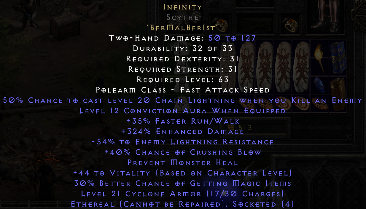 Eth Infinity Scythe - 324/-54 - 800fg - Topic - d2jsp