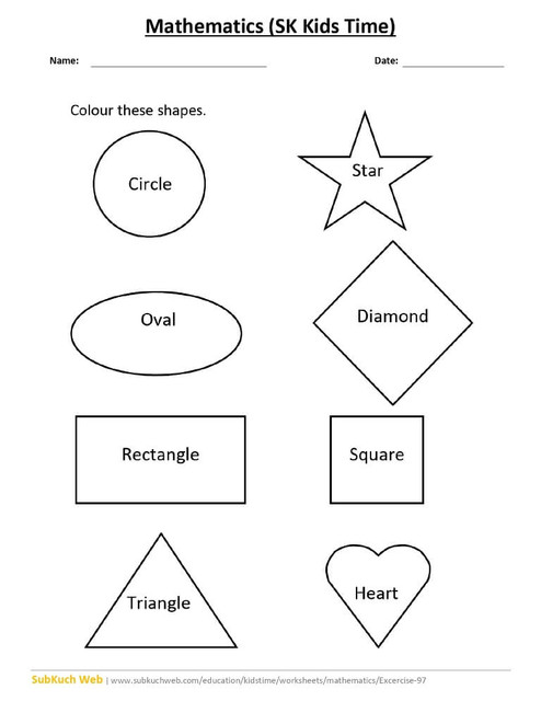 Preschool Shapes Worksheets for Kids, Coloring Shapes, Ex No.97