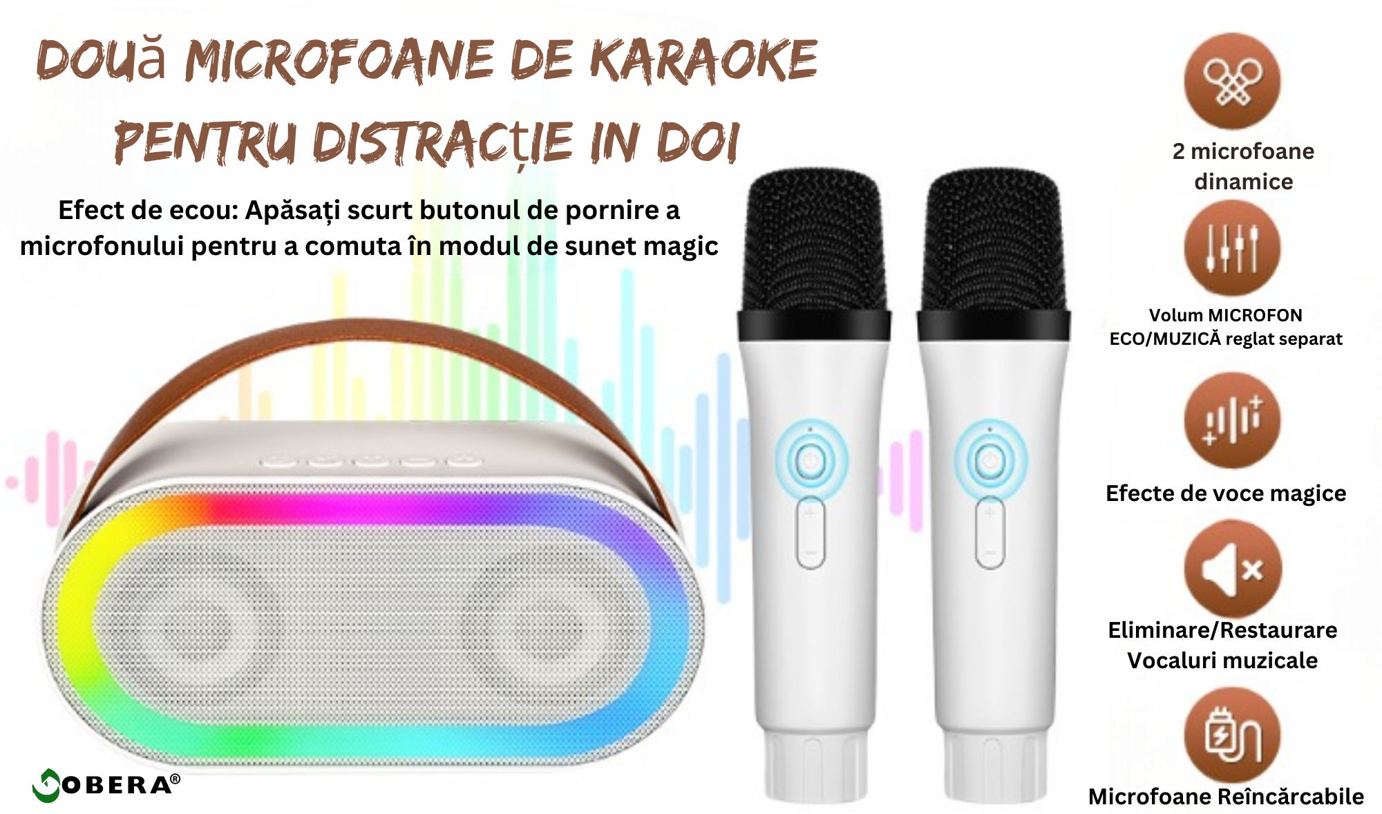 Microfon Karaoke Smart pentru copii si adulti, goBERA®, Wireless ...