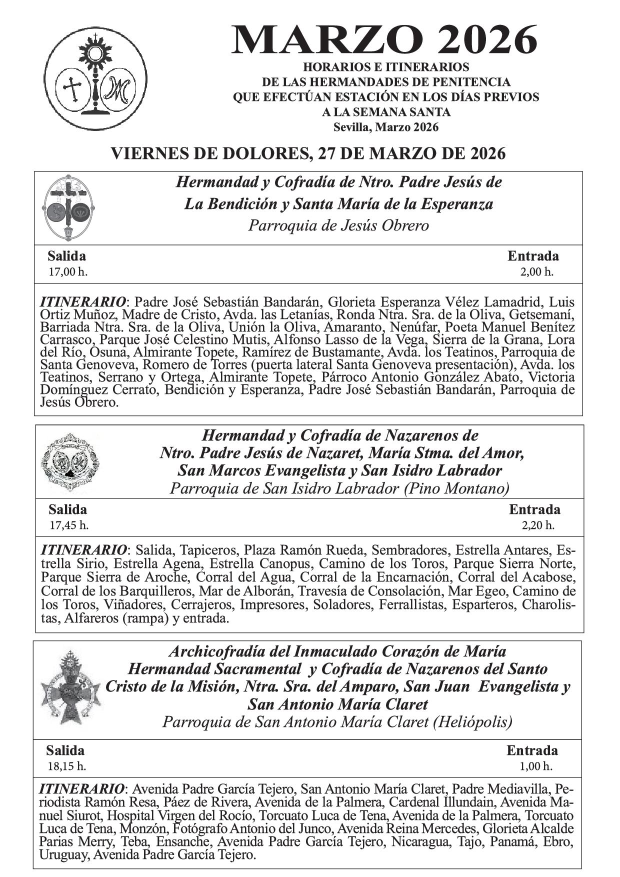Horarios e Itinerarios de las Procesiones de la Semana Santa de las ...