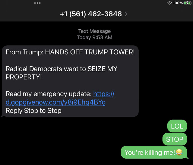 Just got a text message from Trump: - Democratic Underground Forums