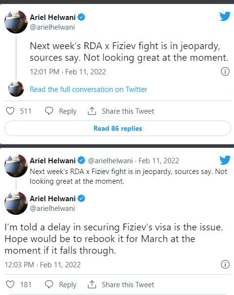 News - Next week’s RDA x Fiziev fight is in jeopardy, sources say. Not ...