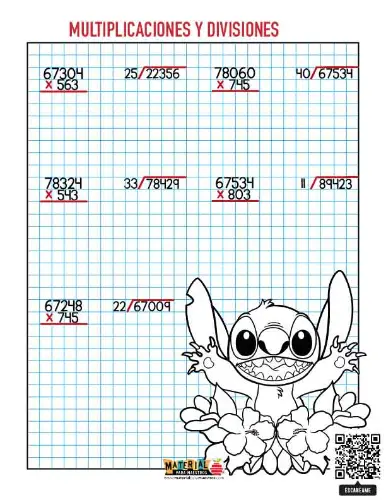 Multiplicaciones y divisiones con temática de Lilo y Stitch