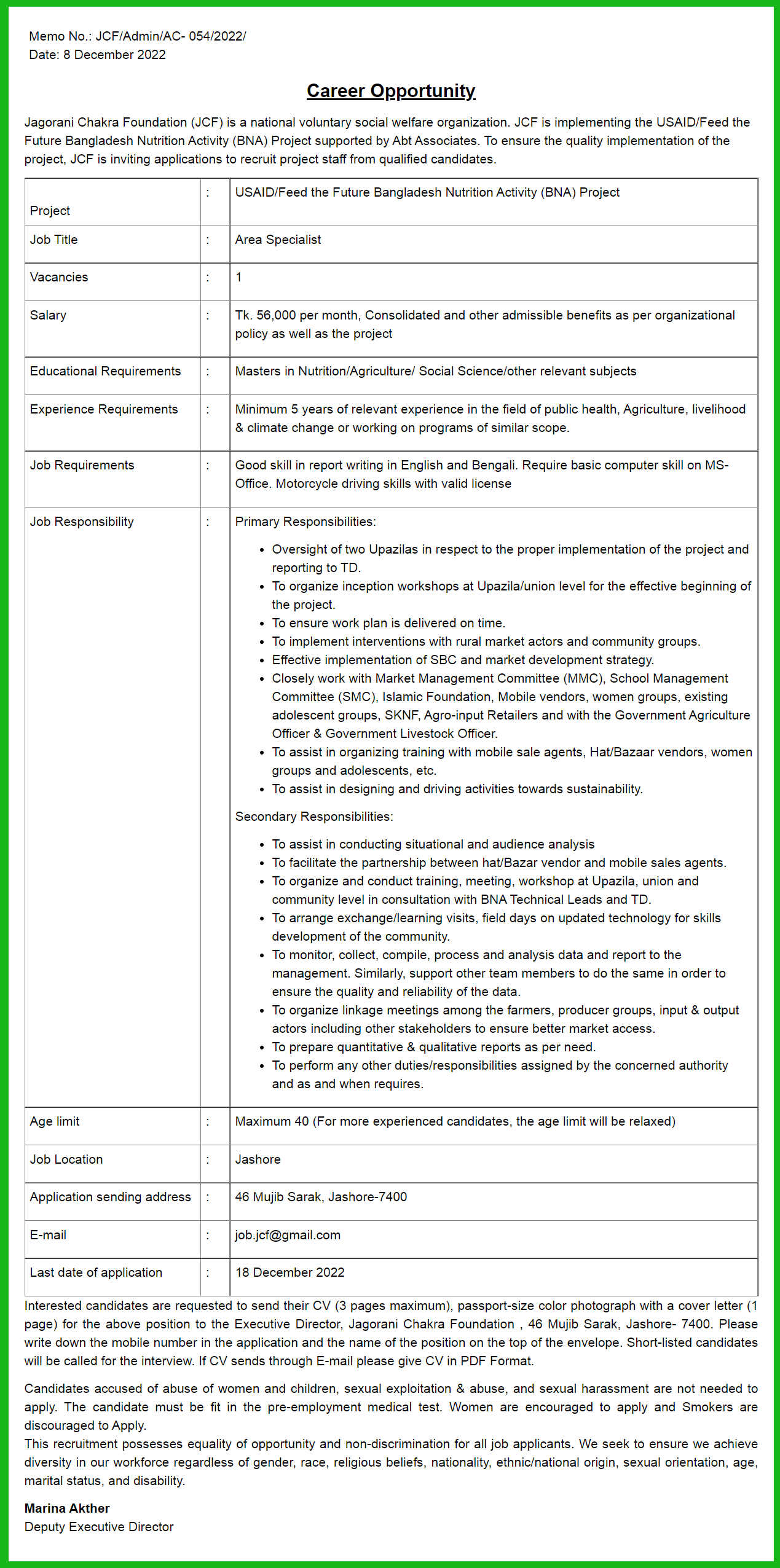Jagorani Chakra Foundation Jcf Job Circular 2023 Top Circular Bd