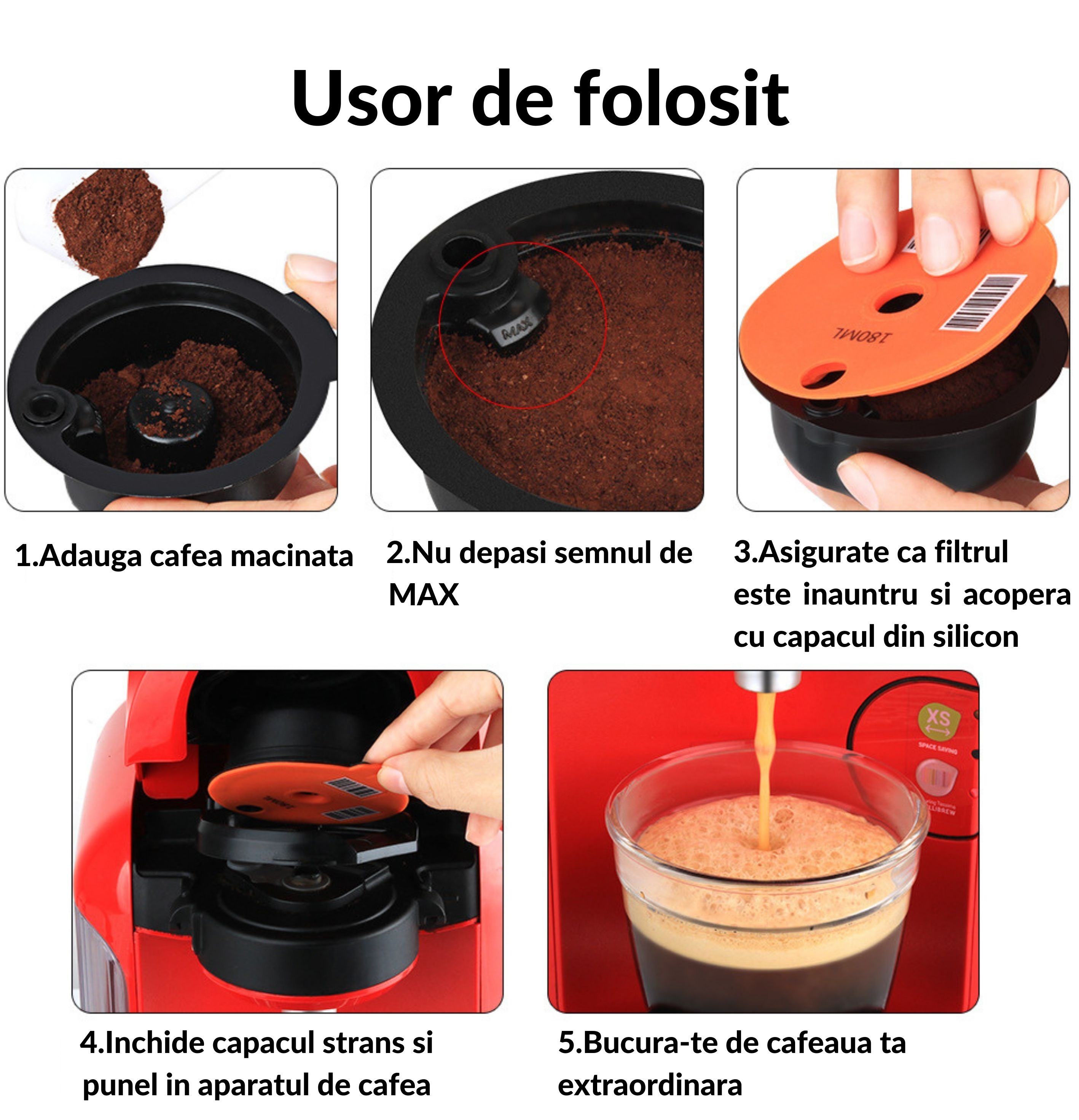 Capsula de cafea reutilizabila compatibil cu Bosch Tassimo, 180 ml, cu ...