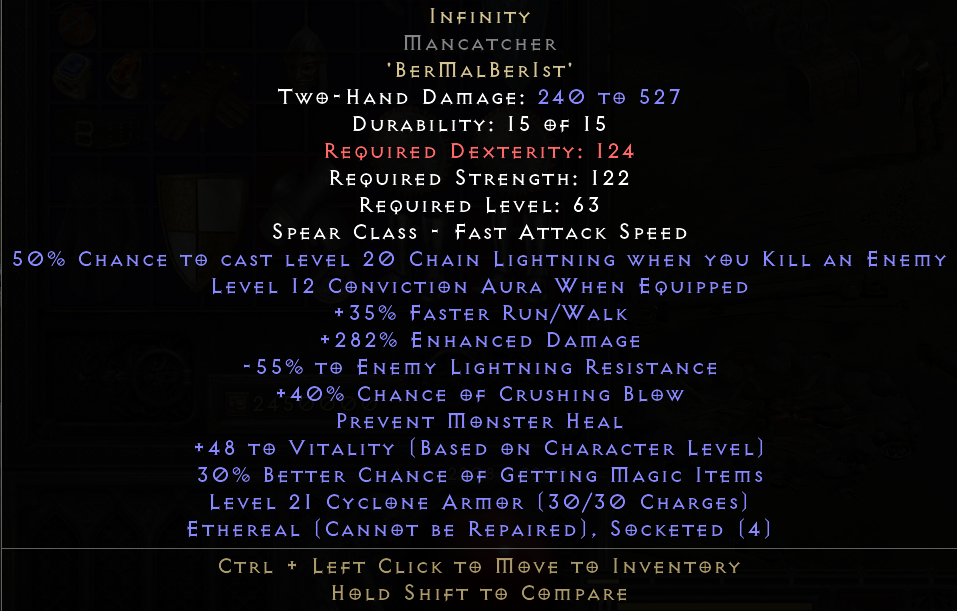 Eth Infinity Mancatcher -55 - Topic - d2jsp
