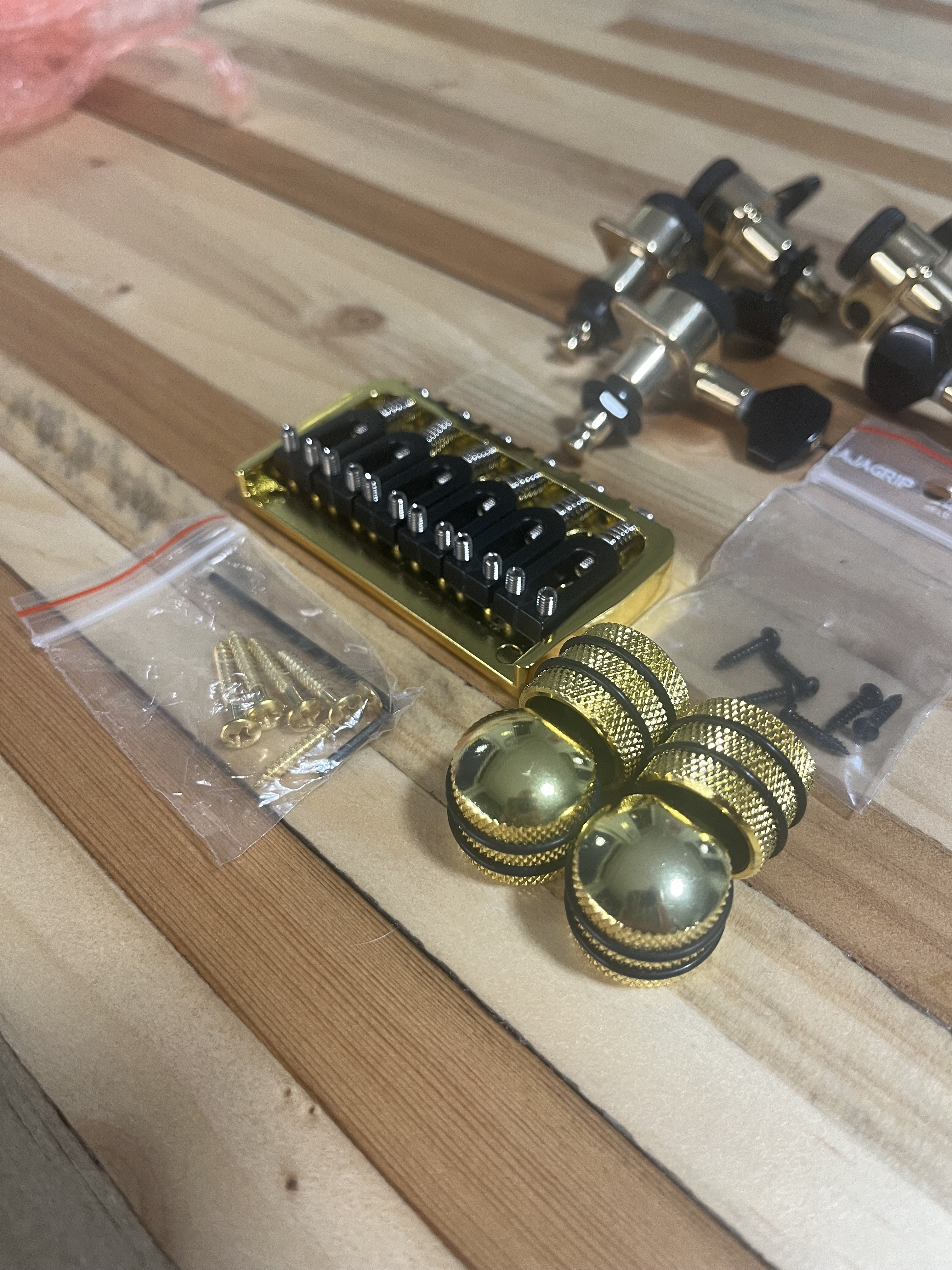 Set of Black and Gold Mixed Hardware (Locking Tuners, Hardtail Bridge ...