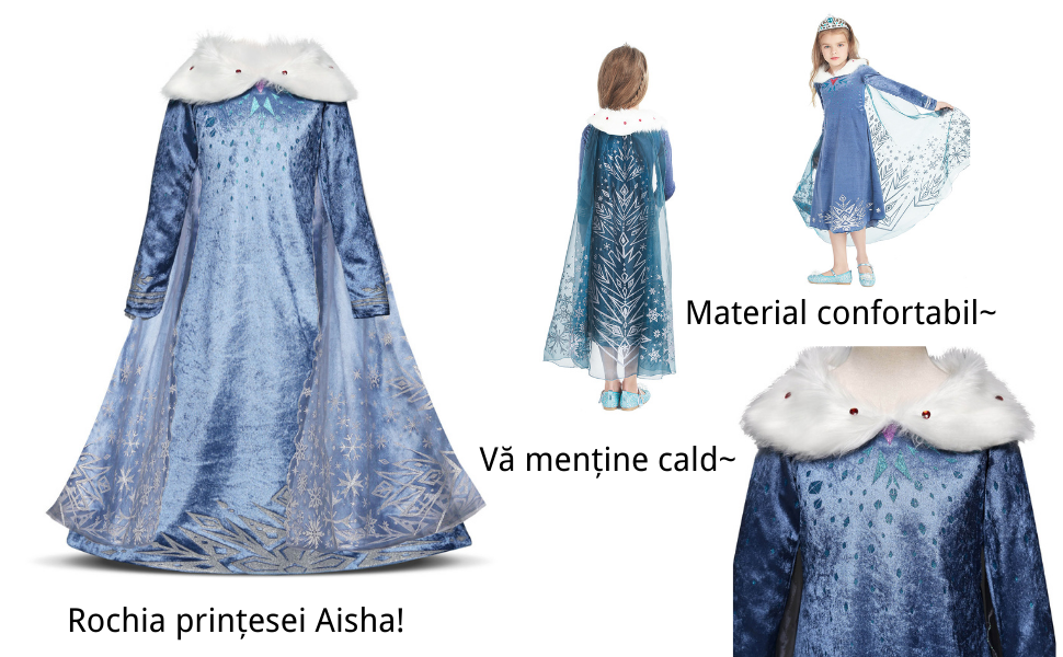 Costum Elsa Frozen Printesa Zapezii, AmzBarley®, 8-10 Ani, 140 cm ...