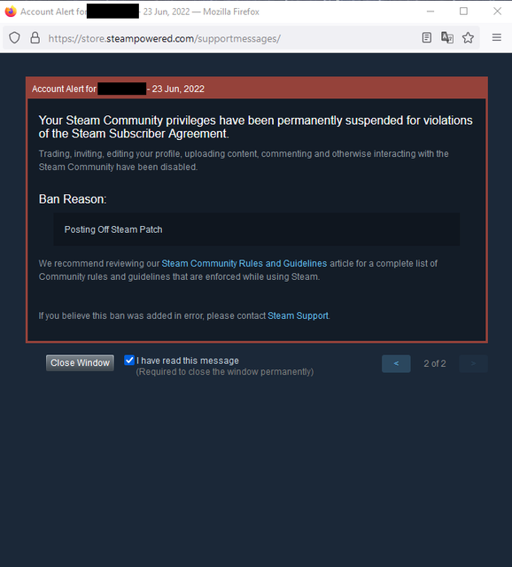 Banned for posting a patch link : r/steamsupport
